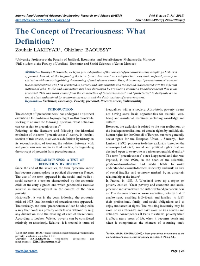 The Concept of Precariousness: What Definition? | PDF | Social ...