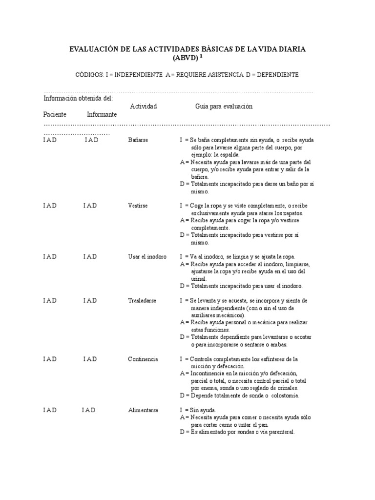 Evaluacion de ABVD | PDF | Bienestar | Medicina