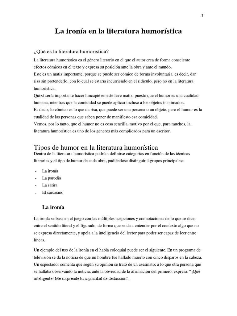 La Ironía en La Literatura Humorística | PDF | Humor | Ironía