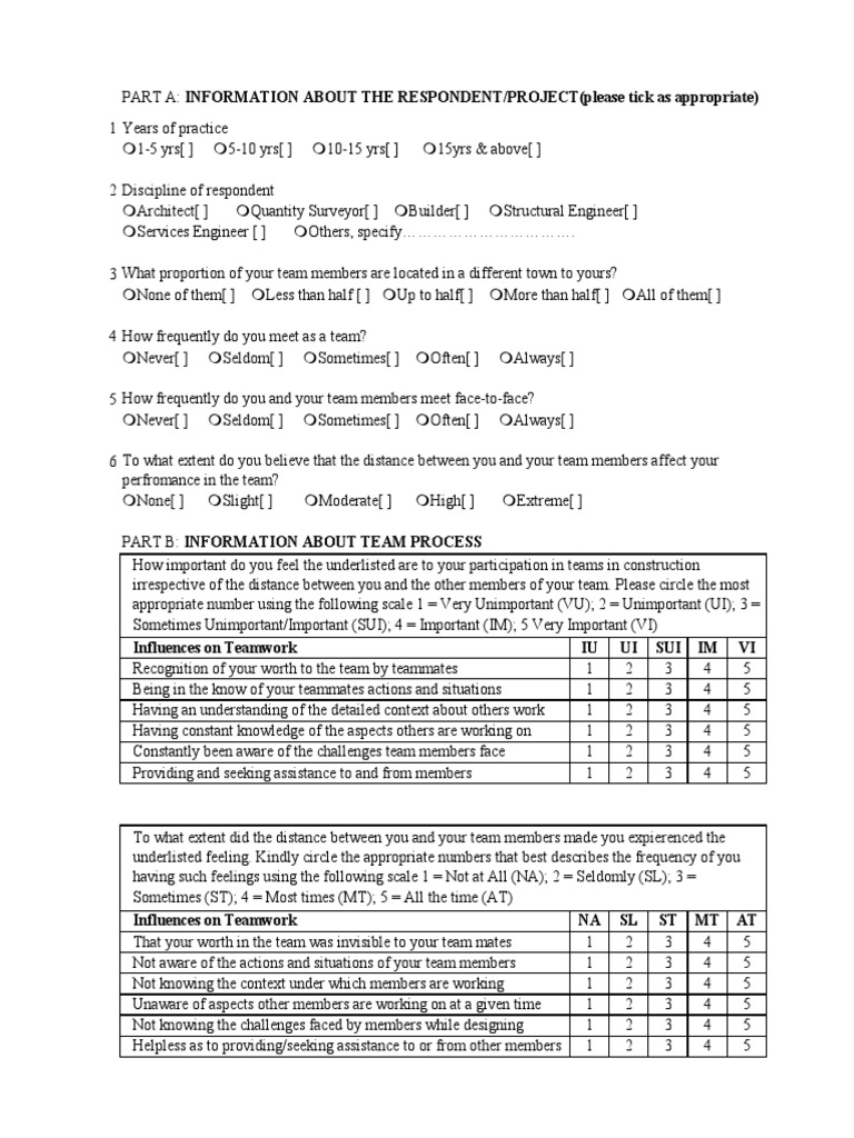 Virtual Teamwork Questionnaire | PDF | Text Messaging | Goal