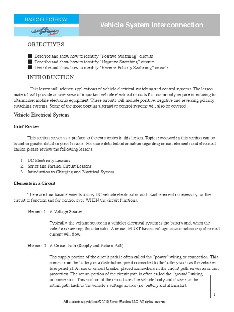 Vehicle Interconnection | PDF | Switch | Direct Current