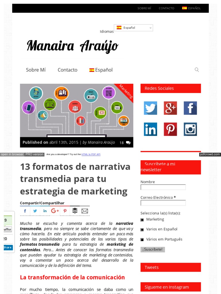 Formatos de Narrativa Transmedia | PDF | Blog | Red mundial