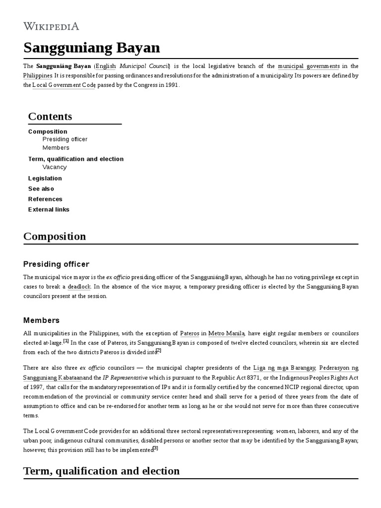 Sangguniang Bayan: Presiding Officer | PDF | Government | Social ...