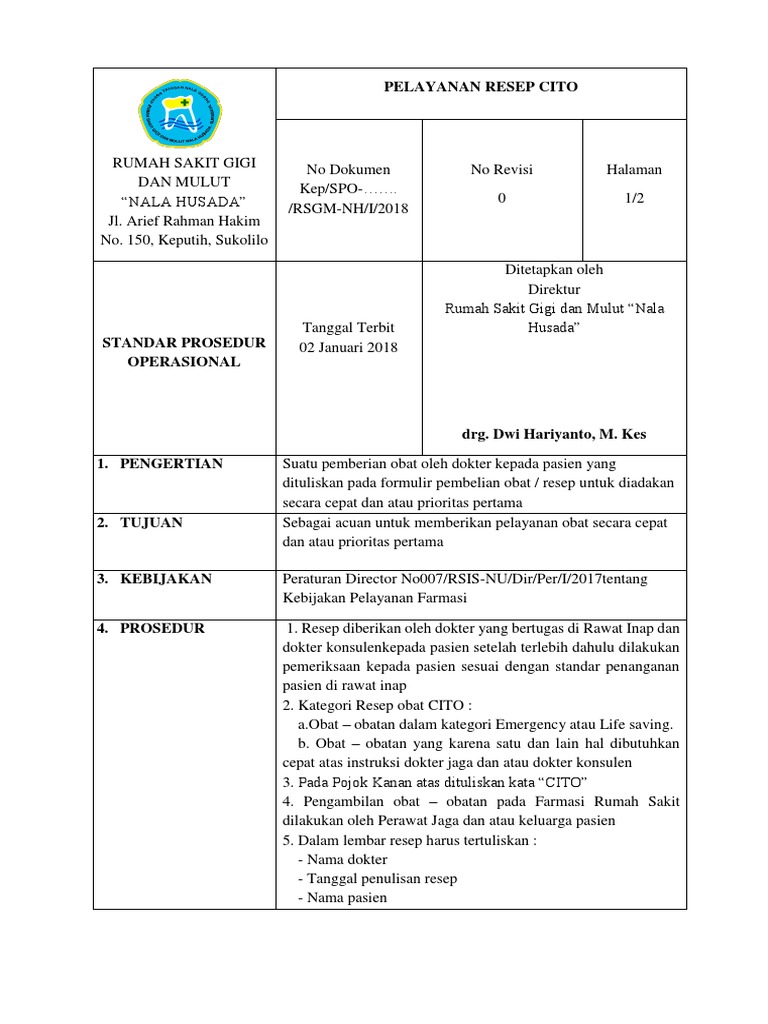 Prosedur Resep Cito di Rumah Sakit | PDF