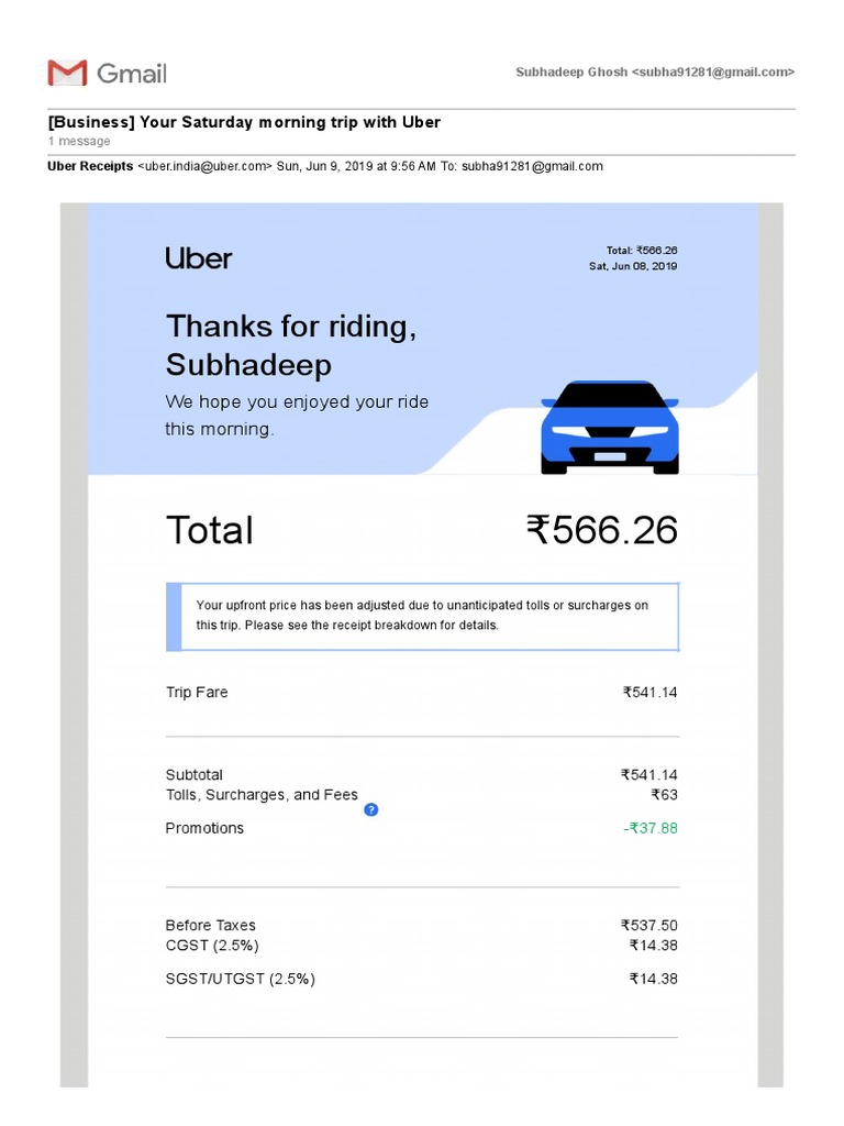 Your Saturday Morning Trip with Uber: A Receipt and Review of a Ride in ...