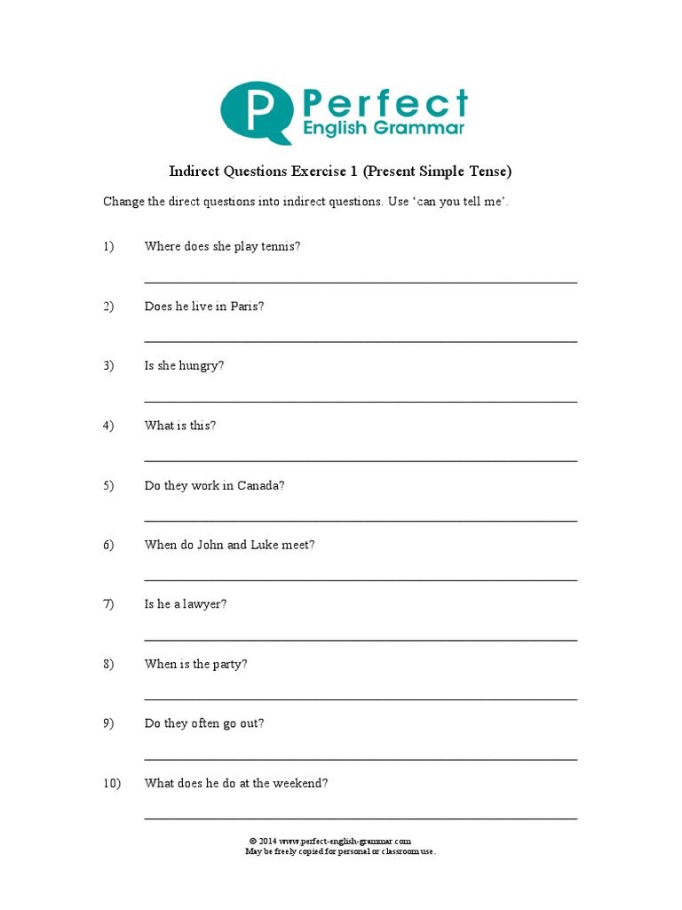 Indirect Questions Exercise 1 PDF | PDF