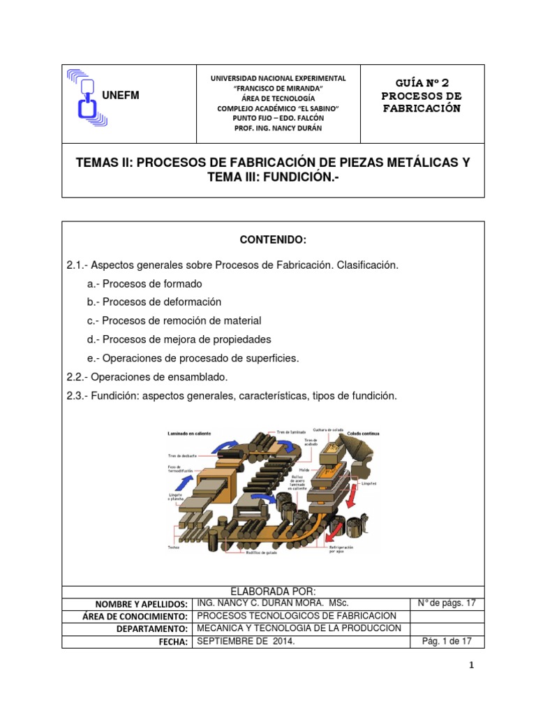 Guia Tema #2 Procesos de Fabricacion | PDF | Fundición (metalurgia) | Aluminio