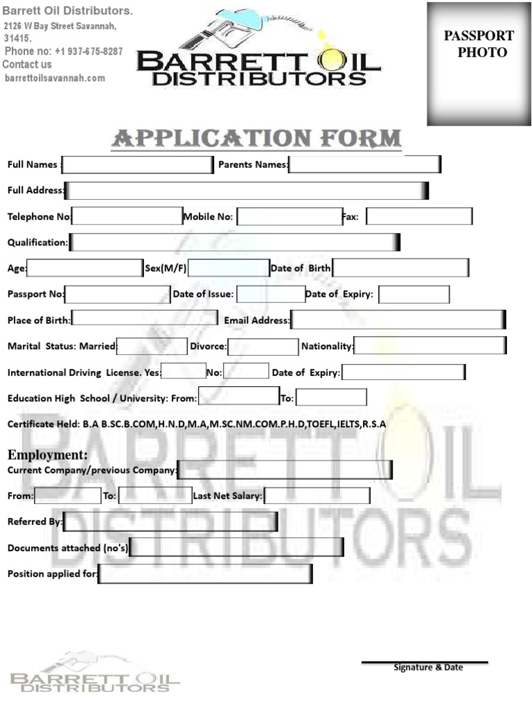 Barrett Oil Distributors Job Application Form 1-2 | PDF | Business