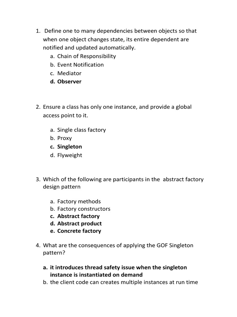 Design Patterns Answers | PDF | Class (Computer Programming) | Software