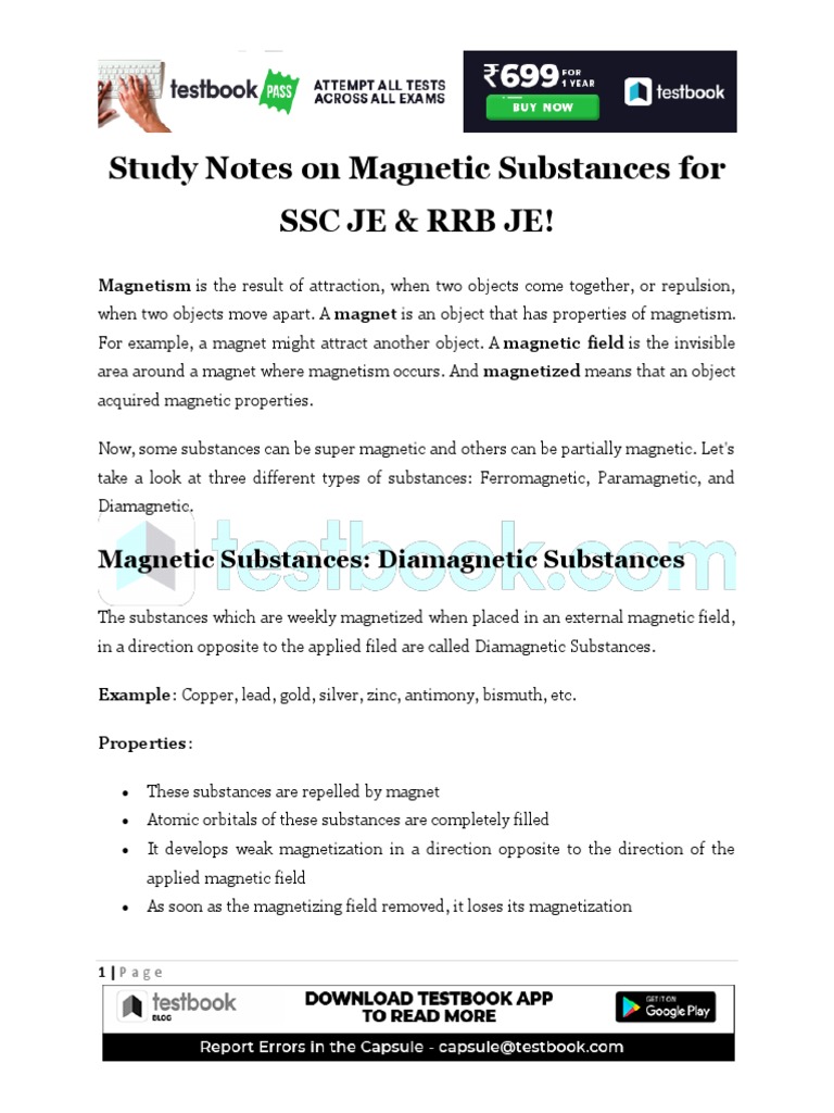 Study Notes On Magnetic Substances For SSC Je & RRB Je! | PDF ...