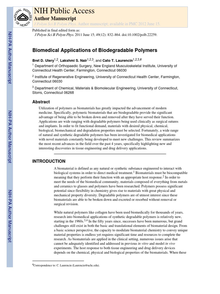 Biomedical Applications of Biodegradable Polymers | PDF | Tissue ...