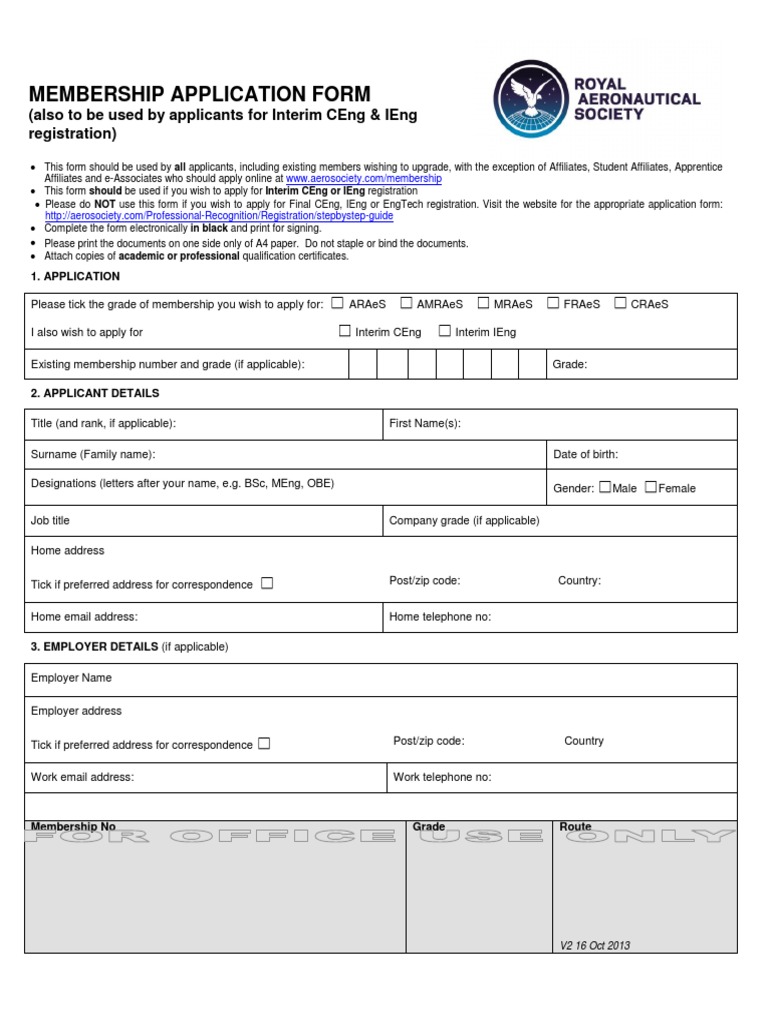 Membership Application Form: (Also To Be Used by Applicants For Interim ...