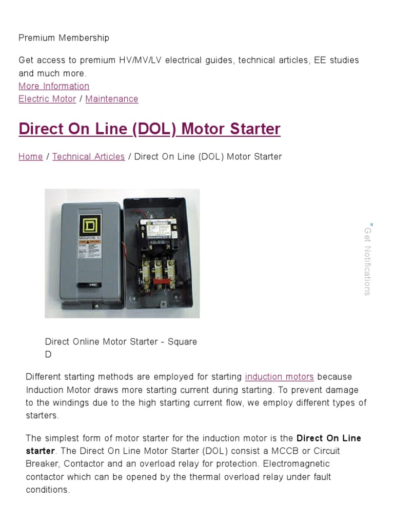 Direct On Line (DOL) Motor Starter | PDF | Electric Motor | Relay