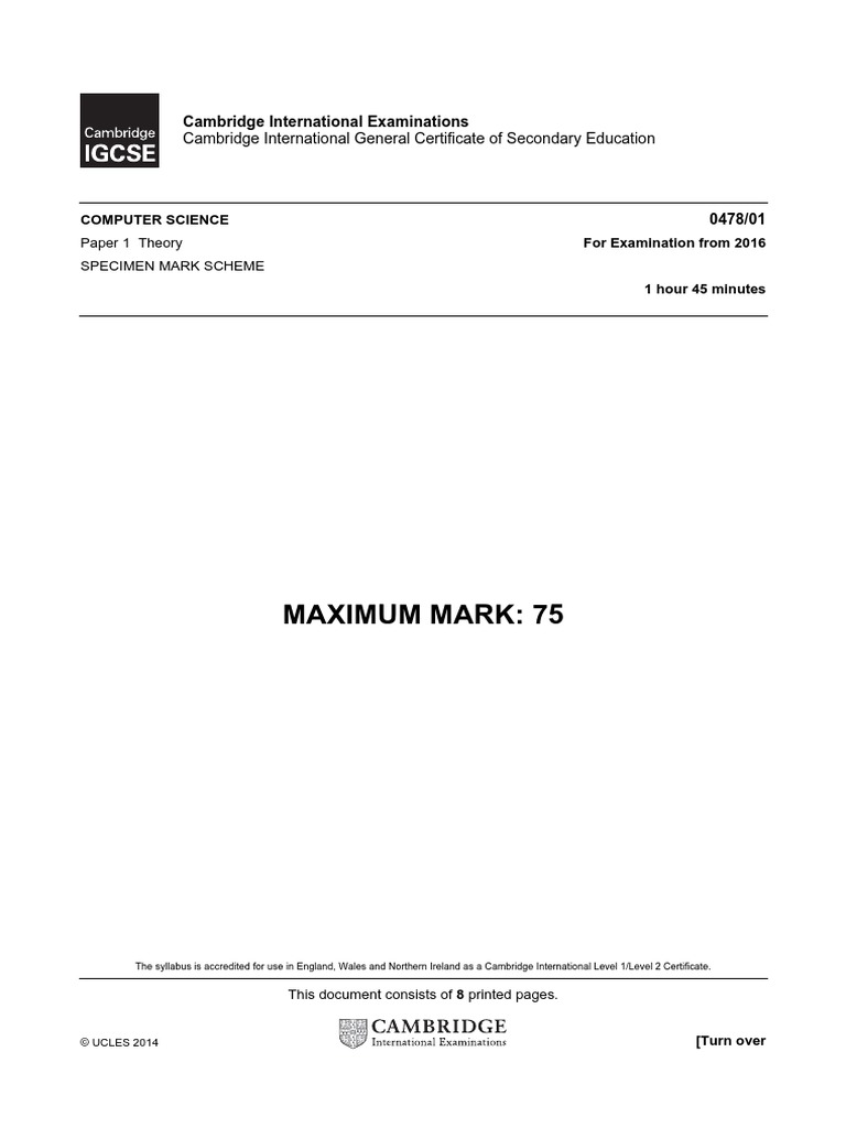 Mark Scheme For Specimen Paper 1 2016 | PDF | World Wide Web | Internet ...