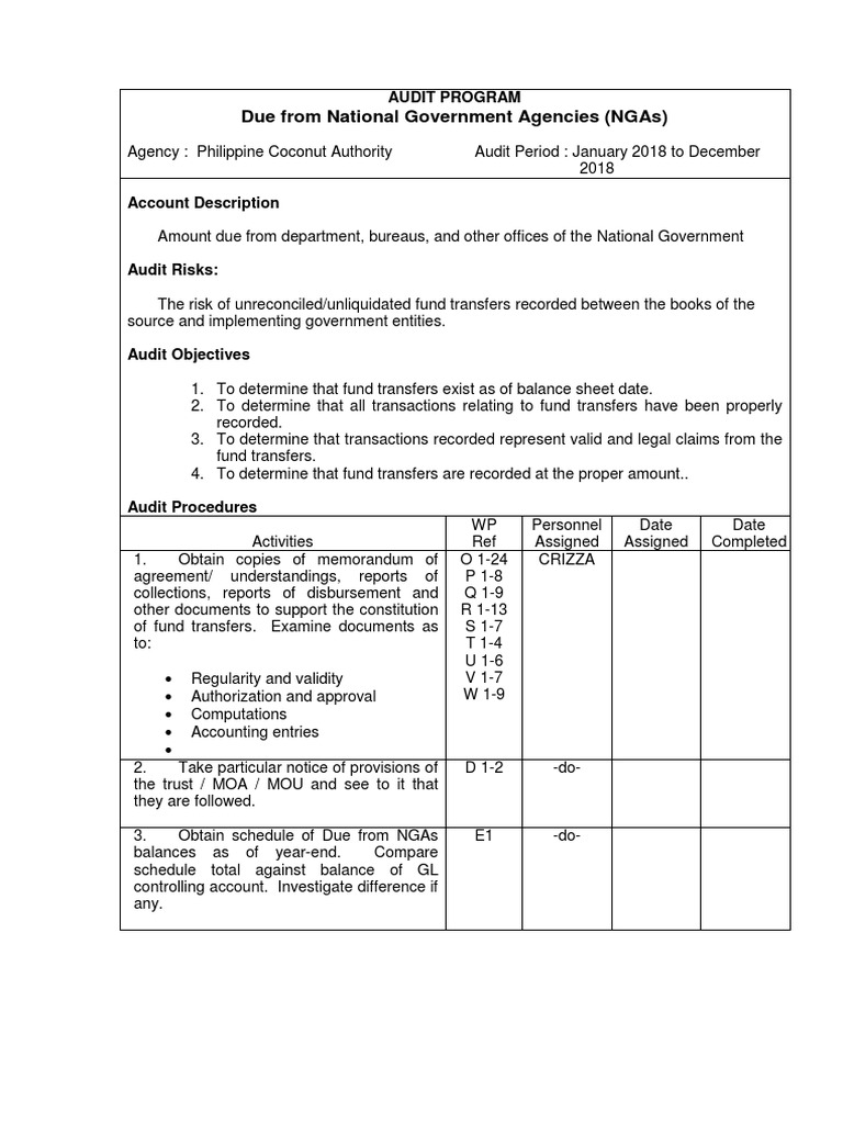 Audit Program DueFromNGAs | PDF | Audit | Service Industries