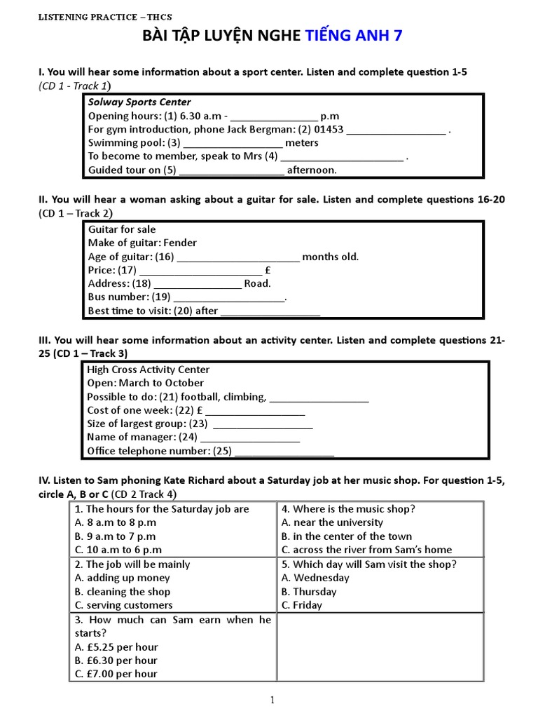 Listening Practice for English 7 Students | PDF