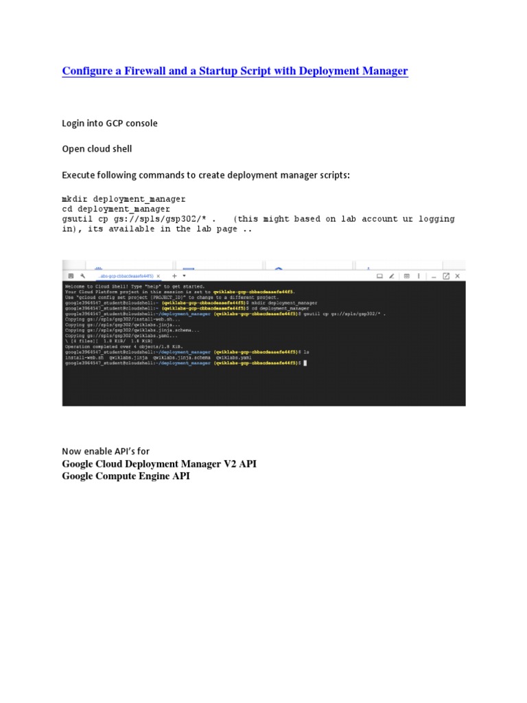 Configure A Firewall And A Startup Script With Deployment Manager Pdf Information Technology