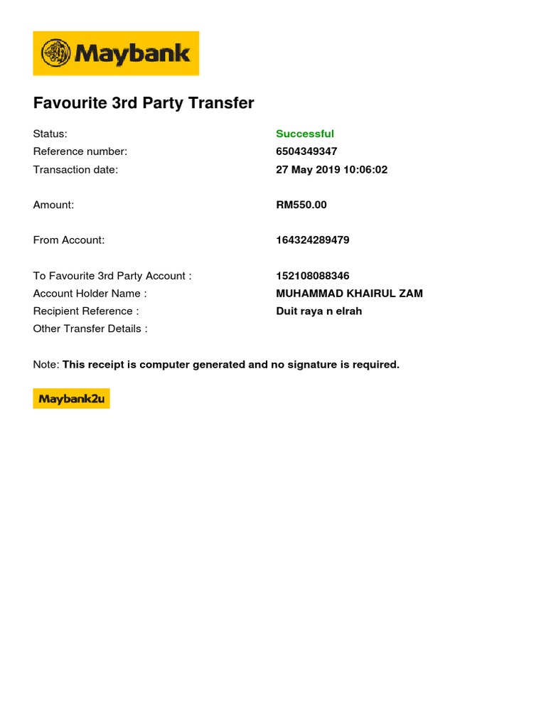 Favourite 3rd Party Transfer: Successful | PDF