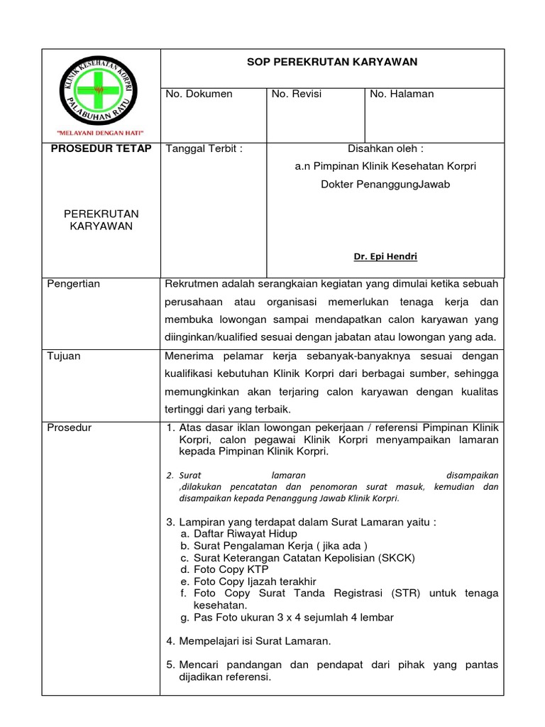Sop Perekrutan Karyawan | PDF