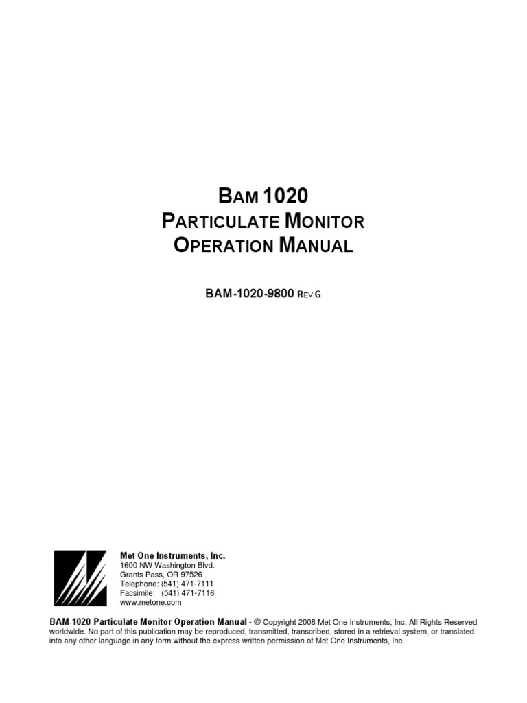 BAM-1020-9800 Manual Rev G PDF | PDF | Particulates | Screw
