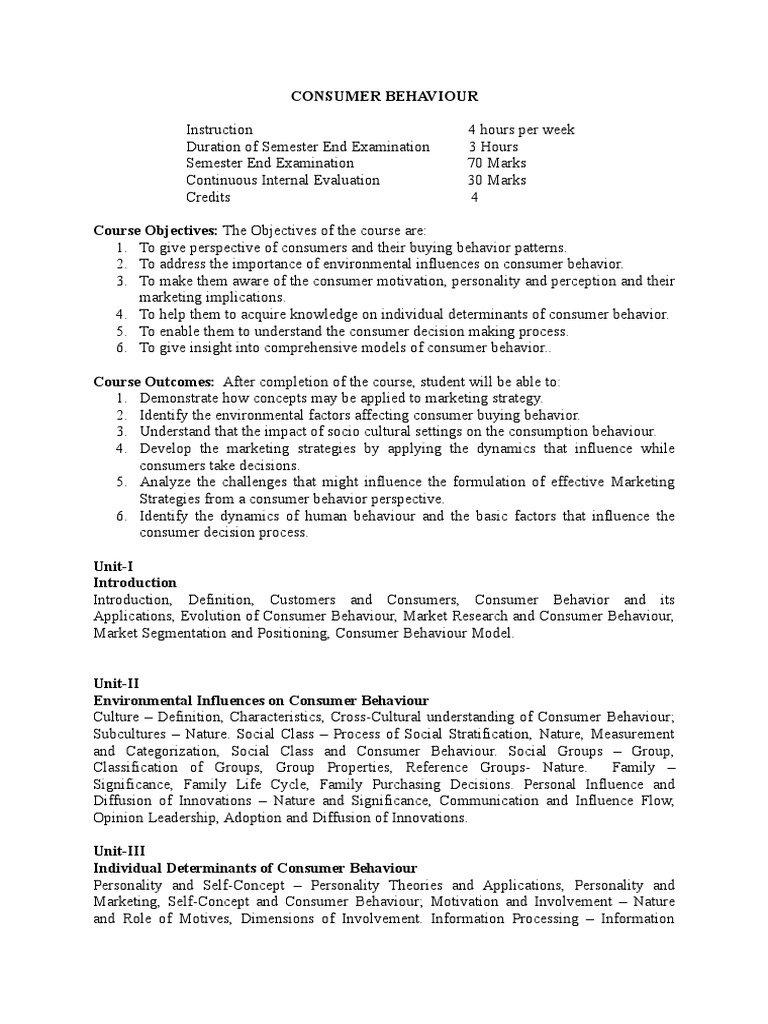 Consumer Behavior Syllabus | PDF | Consumer Behaviour | Behavior