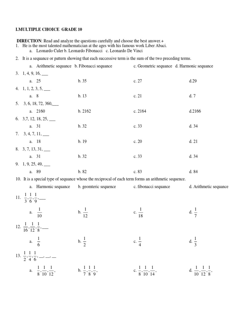 Test Question For Grade 10 | PDF | Polynomial | Equations