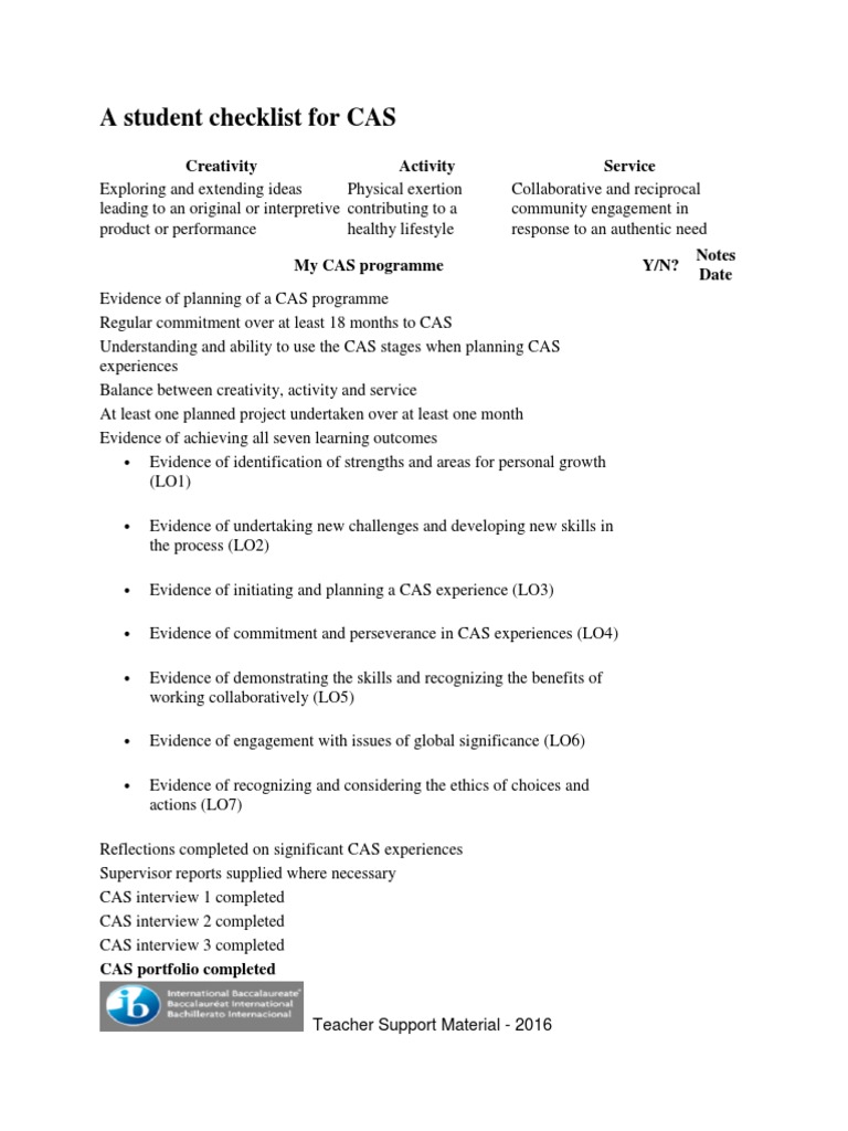 A Student Checklist For CAS: Creativity Activity Service | PDF