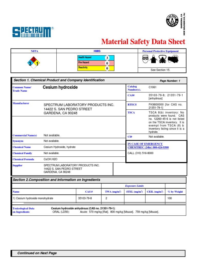 Lab Safety: Cesium Hydroxide Guide | PDF | Solubility | Toxicity