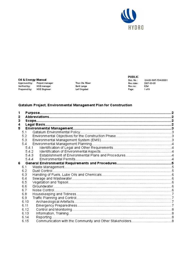 Environmental Management Plan | PDF | Environmental Impact Assessment ...