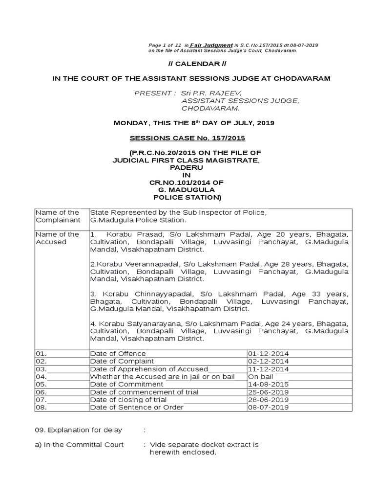 In The Court of The Assistant Sessions Judge at Chodavaram | PDF ...