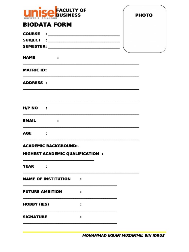 Biodata Form 1 | PDF