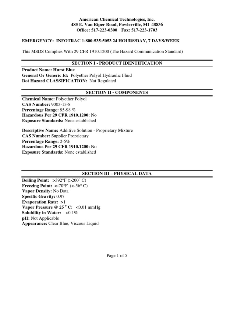 Hurst Blue Fluid | PDF | Personal Protective Equipment | Toxicity