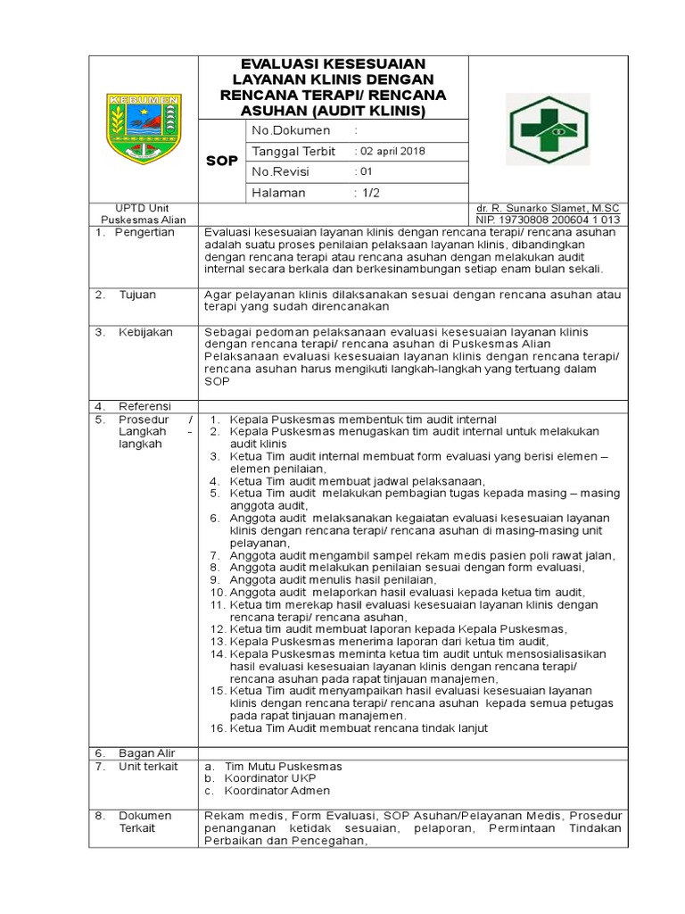 SOP Evaluasi Kesesuaian (Audit Klinis) | PDF | Sains & Matematika