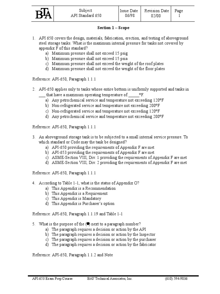 Section 1 - Scope: API-653 Exam Prep Course BAY Technical Associates ...