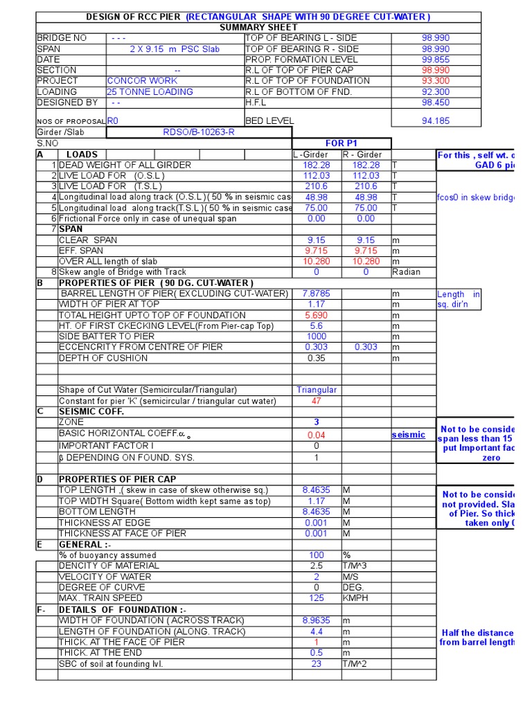 RCC Bridge Pier Design Details | PDF | Force | Quantity