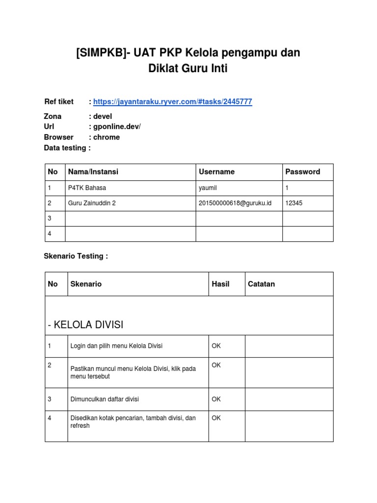 Contoh UAT Sistem Informasi HRD | PDF
