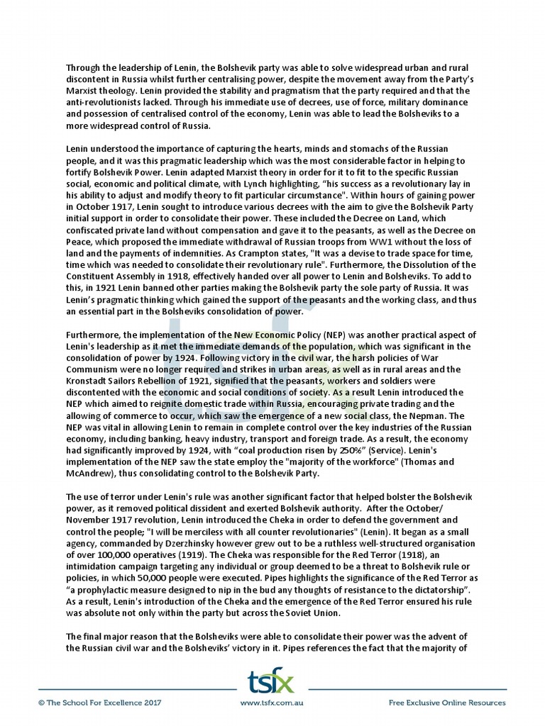 Year 12 Modern History Bolshevik Consolidation of Power A | PDF ...