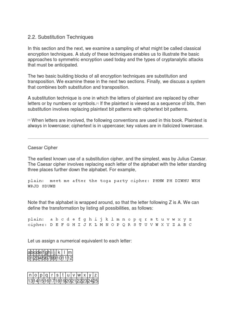 2.2. Substitution Techniques | PDF | Cryptography | Cryptanalysis