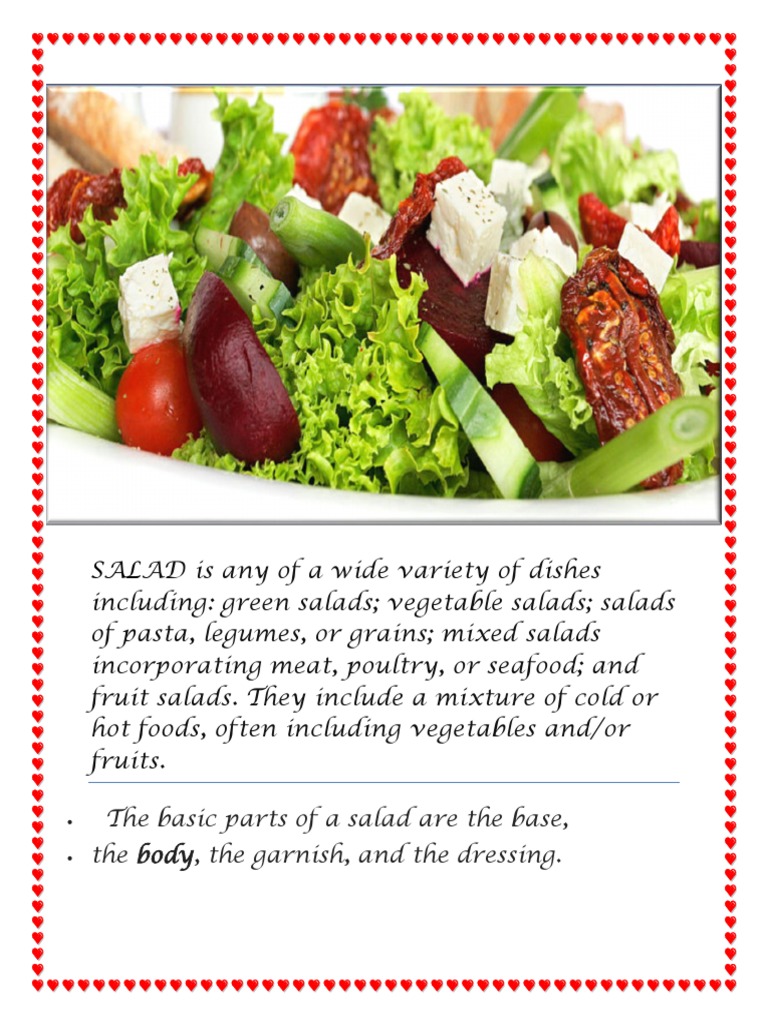 The Basic Parts of A Salad Are The Base, The Body, The Garnish, and The ...
