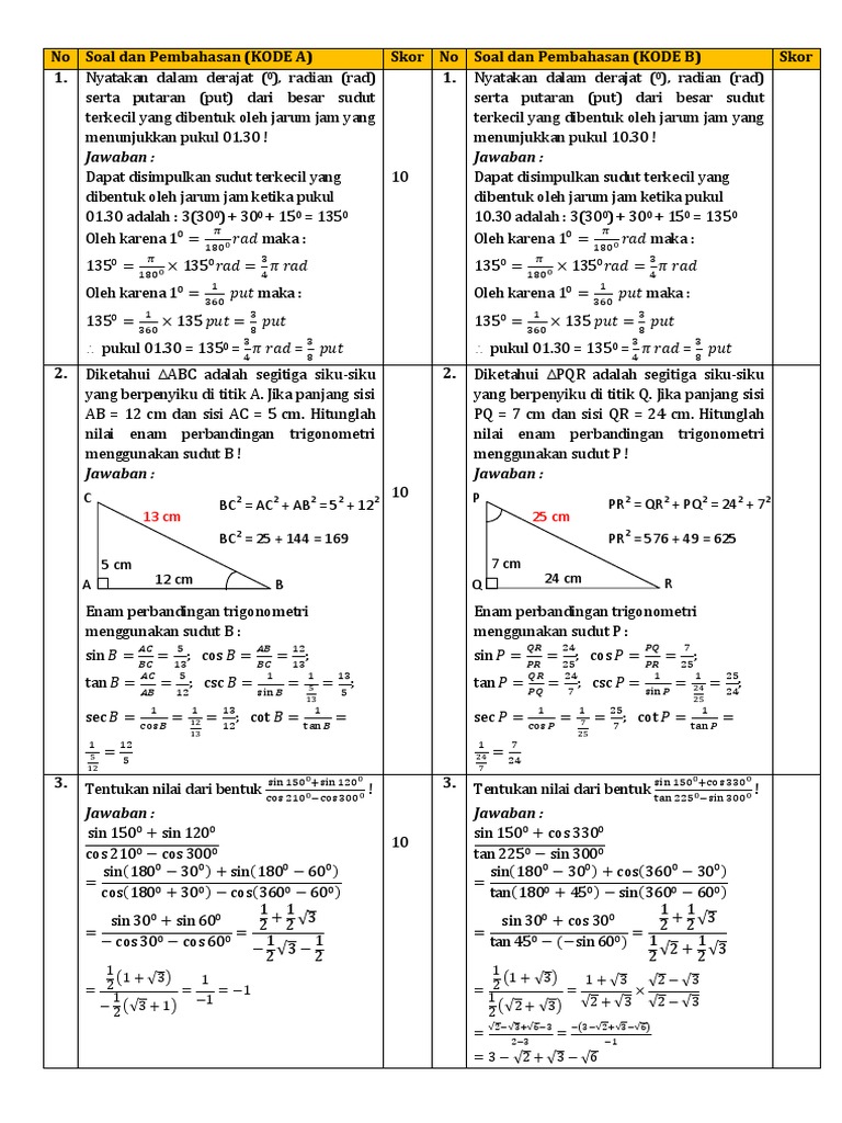 Soal Uh Trigonometri Kelas X | PDF