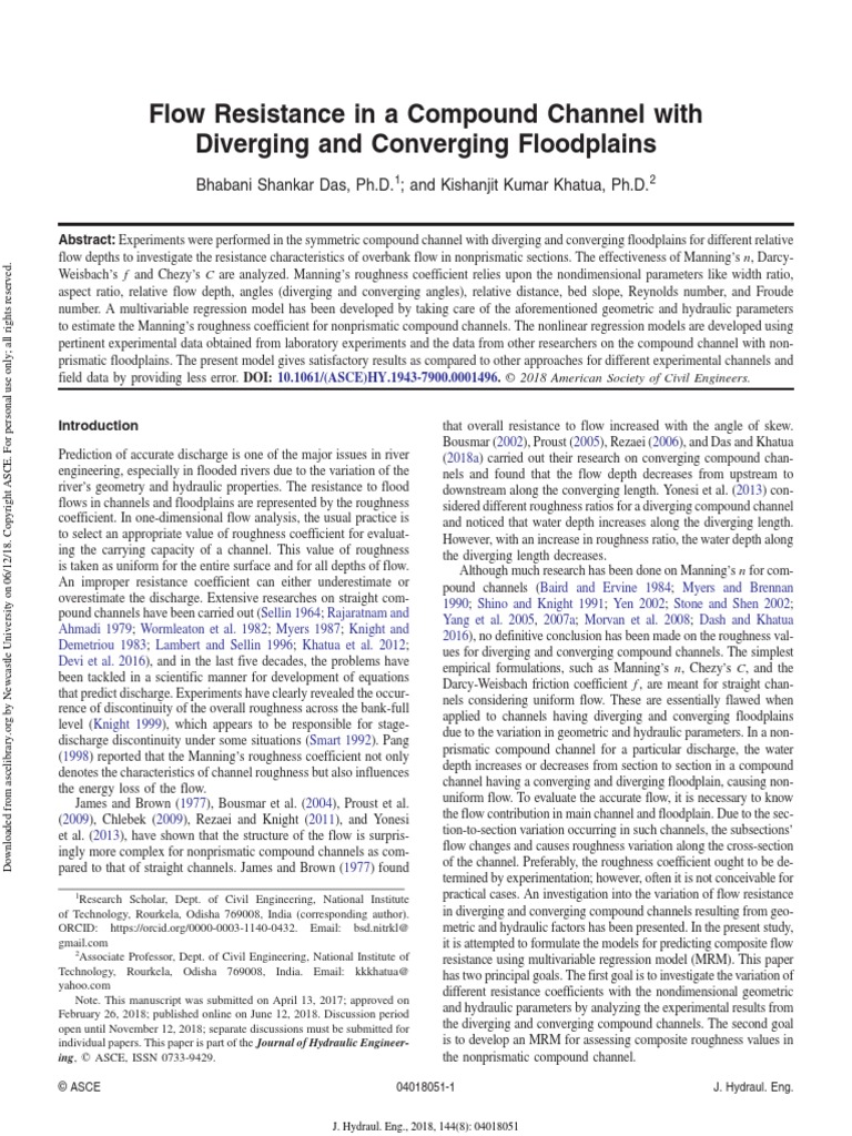Flow Resistance in A Compound Channel | PDF | Friction | Mechanics