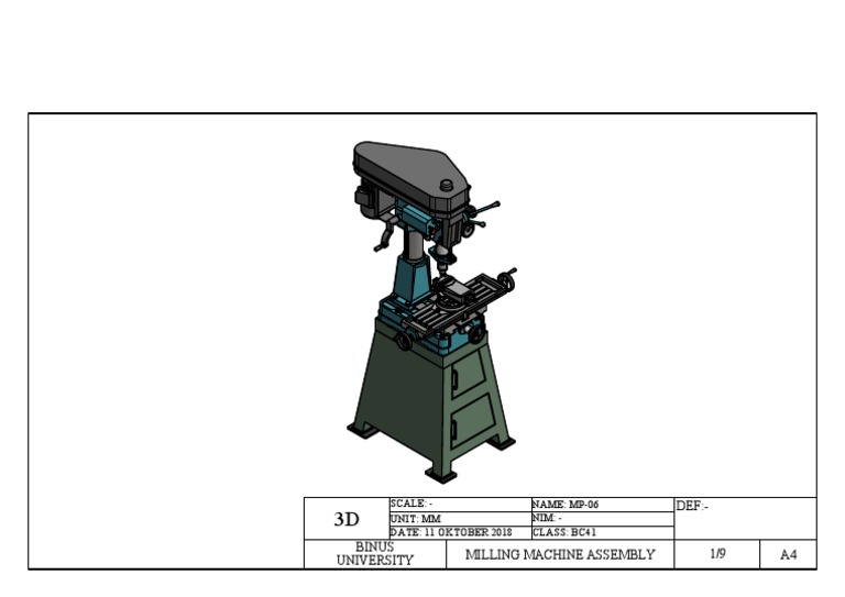 Milling Machine Assembly 3D | PDF