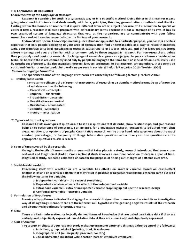 Research Language Guide | PDF | Concept | Quantitative Research