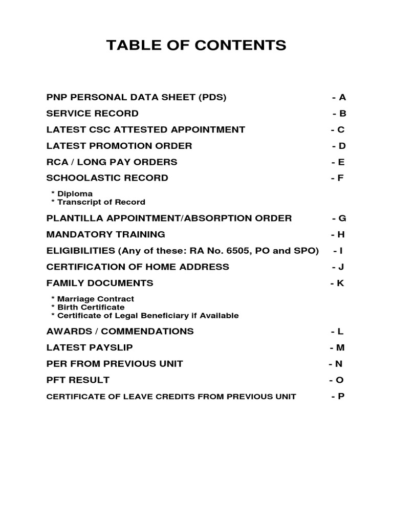 Comprehensive PDS Document Checklist | PDF