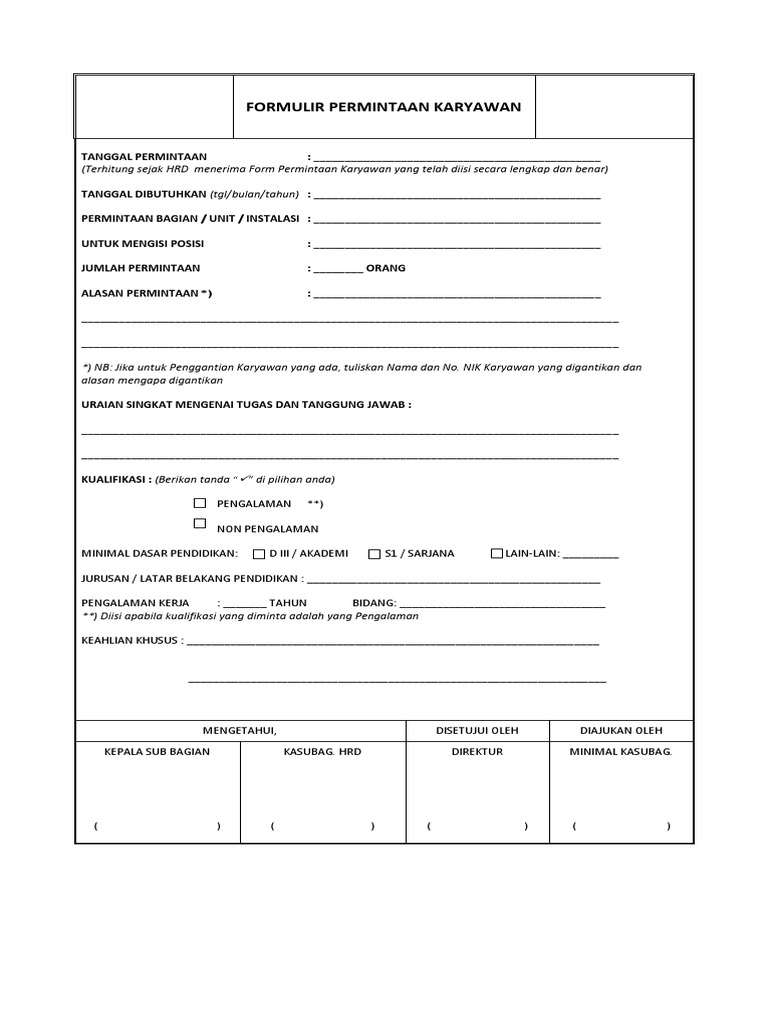 Form Permintaan Karyawan | PDF
