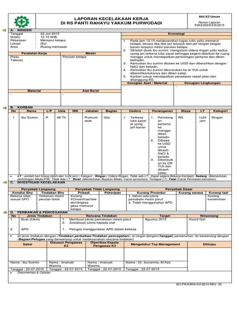 003-Lap Kecelakaan Kerja Sumini | PDF