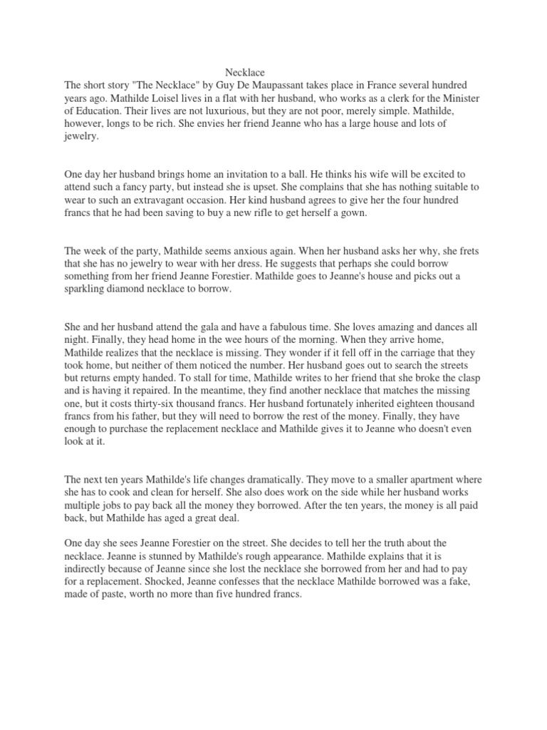 "Character Analysis of Mathilde Loisel" | PDF | The Happy Prince And ...