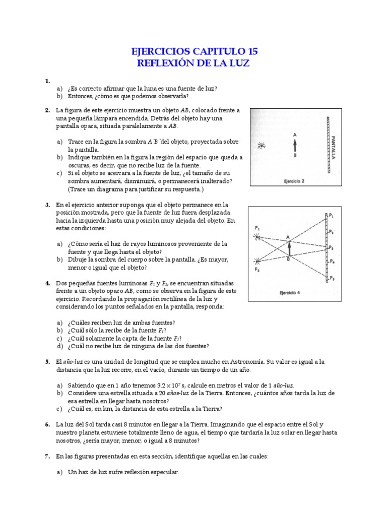 Ejercicios sobre Reflexión de Luz | PDF | Espejo | Sombra