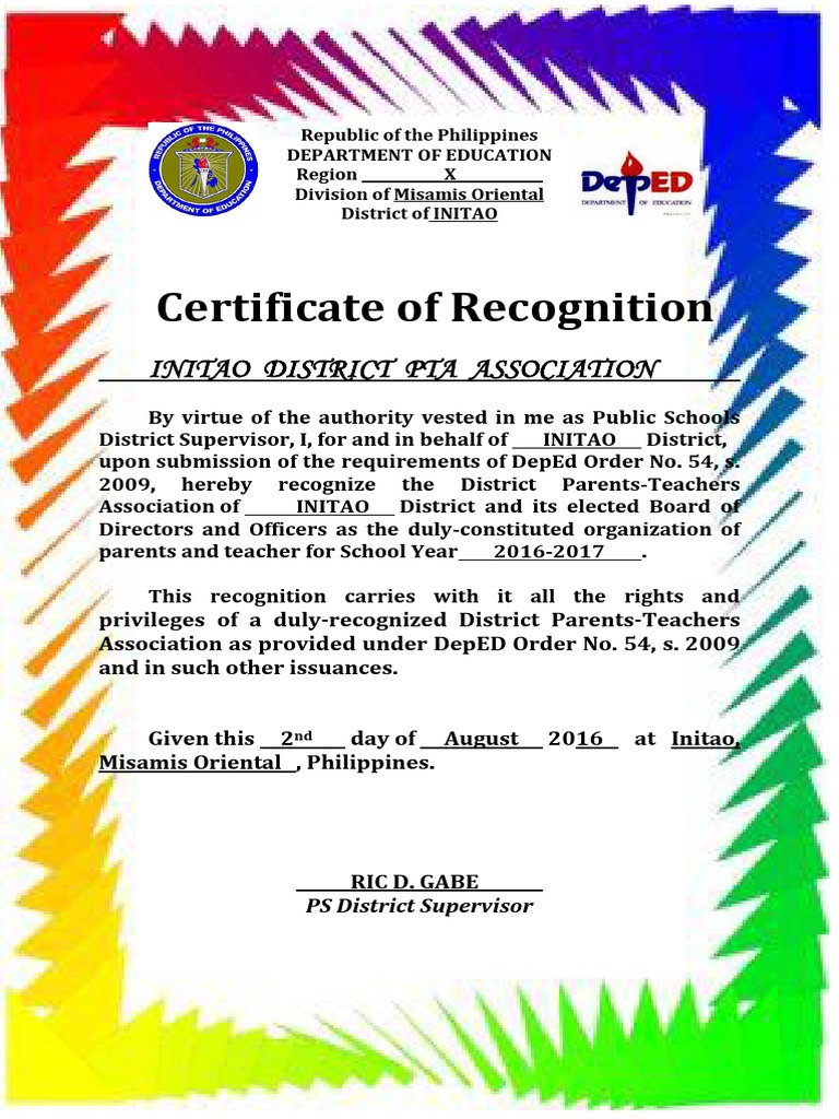 Cerfificate of Recognition | PDF