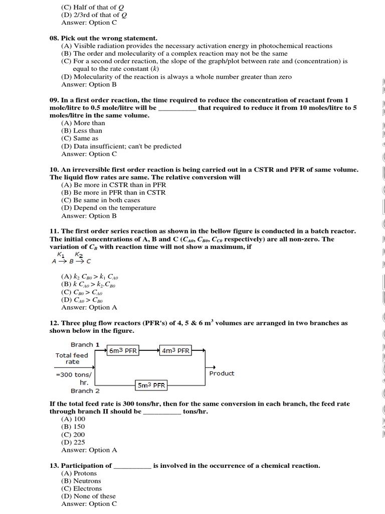 Chemical Reaction Engineering MCQs PDF | PDF | Reaction Rate | Chemical ... Chemical Reaction Engineering MCQs PDF | PDF | Reaction Rate | Chemical ...